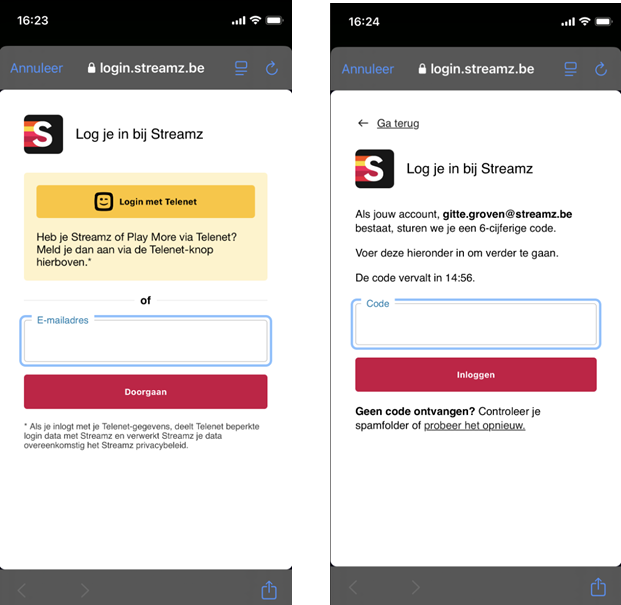 Hoe meld ik mij aan op Streamz op het web/via de app?